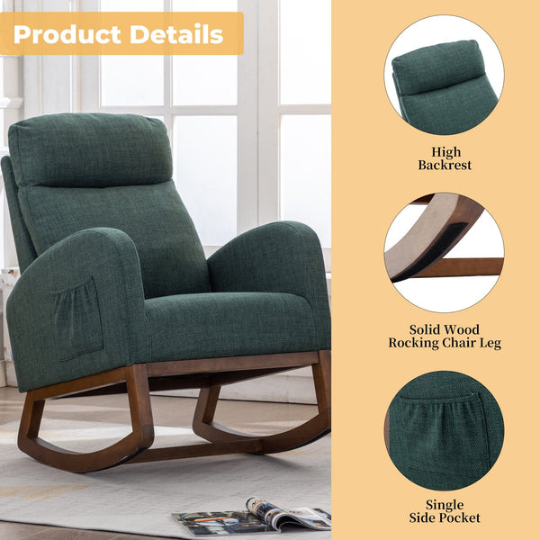 Home / Products / Modern Glider Rocking Chair with Side Pocket and High ...